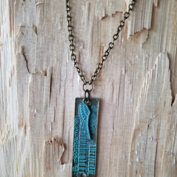 Accessories | Barcode Patina And Wing Necklace | Poshmark